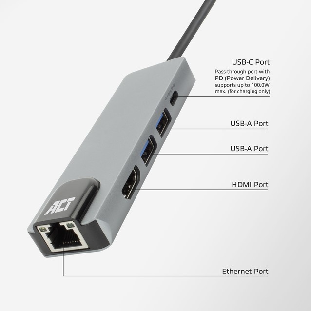Dockingstation ACT USB-C 4K voor 1 HDMI monitor bij Delo